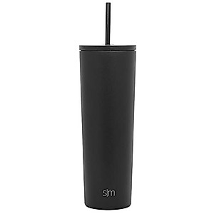 Simple Modern Classic Insulated Tumbler, 28oz Lid & Flip, Midnight Black & Classic Insulated Tumbler with Straw and Flip or Clear Lid Stainless Steel Water Bottle Iced Coffee Travel Mug Cup, 28oz Lid