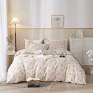 HighBuy Boho Cotton Floral Printed Pattern Bedding Sets Twin for Kids Girls Garden Cute Comforter Quilt Duvet Covers with Zipper Closure Lightweight Soft Cottagecore Duvet Cover Sets Reversible
