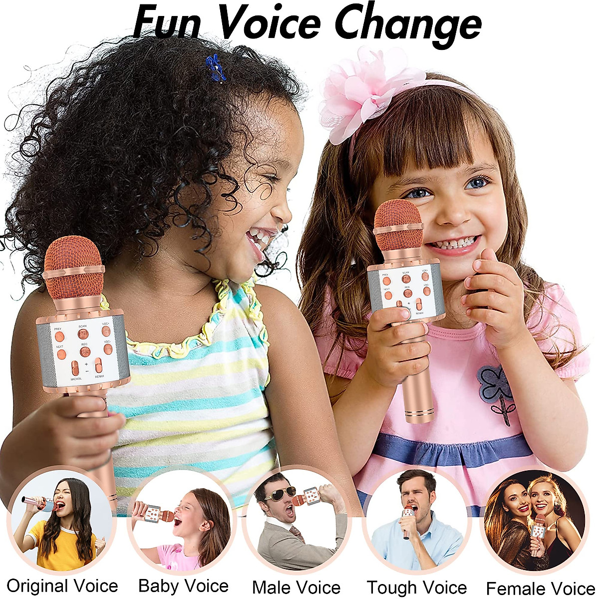 Winique Karaoke Machine for Kids, Bluetooth Mini Karaoke Machine with LED Lights, Christmas & Birthday Gift for All Ages 3 4 5 6 7 8 9 10+ Year Old Girls & Boys, Singing Anytime Anywhere (Rose Gold)