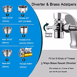 Kitchen Sink Sprayer Attachment for Faucet, ON/OFF Faucet Sprayer Head with Stainless Steel Hose，3 Way Brass Diverter with Aerator, for Kitchen Cleaning, Pet Shower,Hair Washing (5 Adapters）