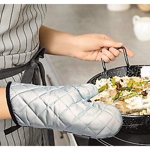 GROBRO7 6Pcs Buffalo Check Plaid Oven Mitts and Pot Holders Set Pure Cotton Heat Resistant Potholders Washable Durable BBQ Gloves with Hanging Loop for Safe Kitchen Baking Cooking Grilling White&Black