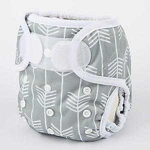 Baby Cloth Diaper Cover Nappy Hook and Loop Double Gusset 6.6lbs to 33lbs (Grey Arrow) One Size