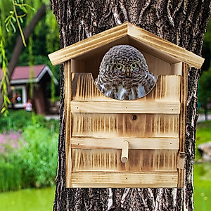 Owl House, Natural Wooden Owl Box Box for Outside Hanging, Owl Nesting Box for Outside, Kestrel Tree Bird House for Backyards