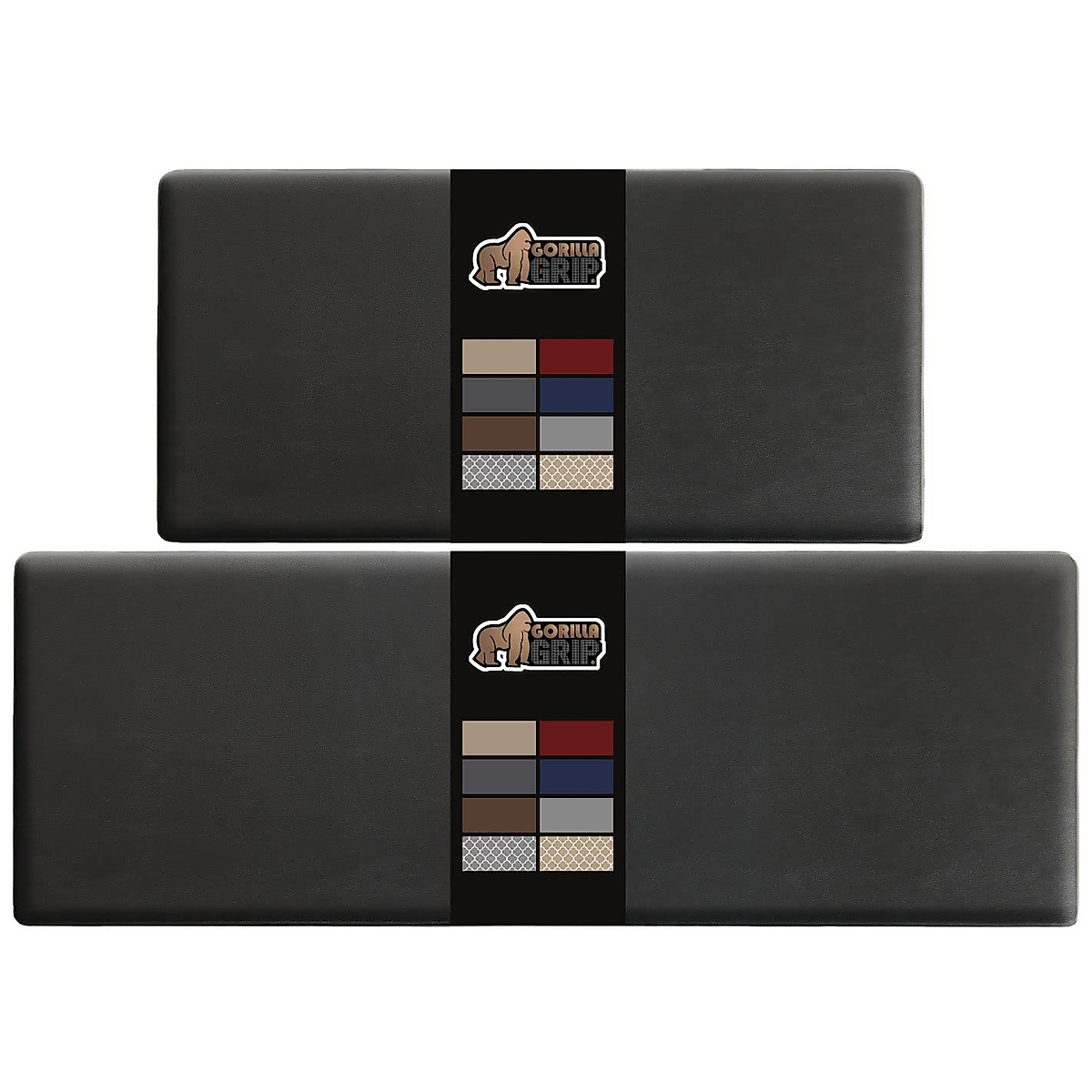 Gorilla Grip 2 Piece Anti Fatigue Cushioned Kitchen Floor Mat Set, Ergonomic Standing Office Desk Mats, Supportive Padded Memory Foam Rugs Waterproof Scratch Resistant Topside 17x24 and 17x48, Black