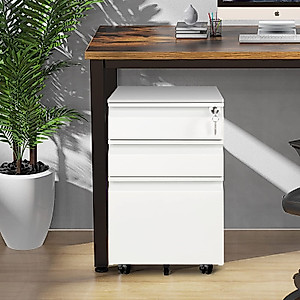 PACHIRA E-Commerce Mobile File Cabinet with 3 Drawers Heavy Duty 19.69" D x 15.35" W x 23.62" H, Fully Assembled, Filing Cabinet Vertical File Under Desk for Legal/Letter/A4 File, White