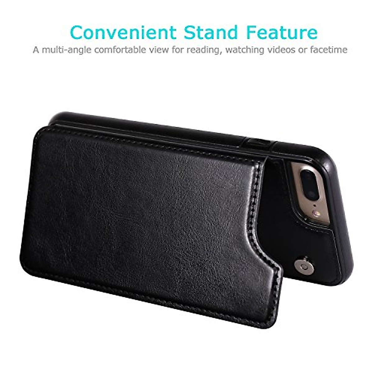 OT ONETOP iPhone 7 Plus iPhone 8 Plus Wallet Case with Card Holder, Premium PU Leather Kickstand Card Slots Case,Double Magnetic Clasp and Durable Shockproof Cover 5.5 Inch(Black)