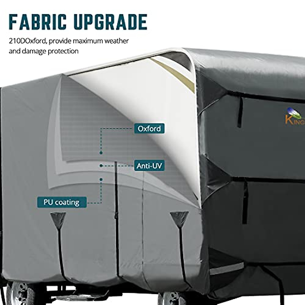 KING BIRD 210D Oxford Travel Trailer RV Cover, Rip-Stop Grid-Woven, Fits 27-30Ft Camper Motorhome - Waterproof, Windproof, Anti-UV with 2 PCS Straps & 4 Tire Covers
