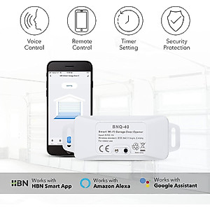 HBN Smart Garage Door Opener - Connected WiFi Garage Door Control, Compatible with Alexa & Google Home Assistant, No Hub Needed