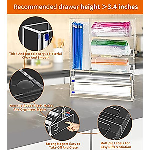 PILIPILI Acrylic 6 IN 1 Foil And Plastic Wrap Dispenser With Bag Storage Organizer for Kitchen Drawer, Food Storage Bag Holder, Compatible With Wrap, Foil, Gallon, Quart, Snack Bags