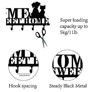 CREATCABIN Hook Hanger Wall Key Holder Metal Decorative Mounted Coat Hanger with Word Sweet Home and Dogs Feature Design Organizer Rack with 6 Hooks for Wall, Bathroom, Kitchen, Entryway