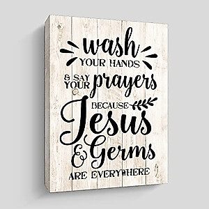 Creoate Bathroom Decor Wall Art, Funny Bathroom Quotes Wall Art, Wash Your Hands Sign Bathroom Pictures Art Giclee Canvas Print Artwork for Washroom Restroom Wall Decor, Christian Gift, 12x15 Inch