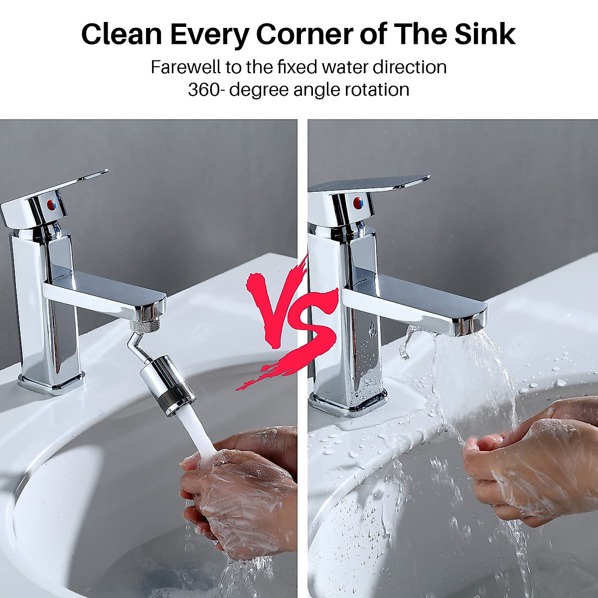 Unecrin Faucet Extender,720 Degree Universal Splash Filter Faucet, Dual Function Swivel Sink Chrome Faucet Attachment for Face Washing, Eyewash, and Gargle, and Bathroom or Kitchen.