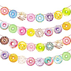 Donut Party Banners 4Pcs Donut Party Decorations Donut Themed Birthday Party Banner Decorations for Donut Theme Party Sweet Baby Shower Supplies