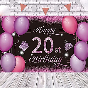 Happy 20st Birthday Backdrop Banner Pink Purple 20th Sign Poster 20 Birthday Party Supplies for Anniversary Photo Booth Photography Background Birthday Party Decorations, 72.8 x 43.3 Inch