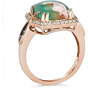 LE VIAN 4 2/3 Carat Cushion Shaped Green Aquaprase Cabochon White Topaz and Smokey Quartz Halo Statement Ring for Women in 14k Rose Gold Plated 925 Sterling Silver Promise Anniversary Ring Size 10