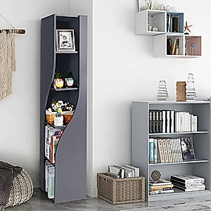 AOTIFARM Wall Corner Bookcase Tall Bookshelf Storage Organizer 5 Tiers Corner Shelf Stand Wood Display Storage Rack Home Furniture Natural Wood Ladder Shelf