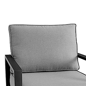 Armen Living Grand Black Aluminum Outdoor Swivel Glider Chair with Dark Gray Cushions