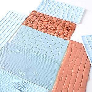 JOERSH 6 Pack Fondant Impression Mat Wood Fondant Mold Set, Embossed Tree Bark/Brick Wall/Flower/Cobblestone/Stone Wall Texture Design Mold for Chocolate Cupcake Topper Wedding Cake