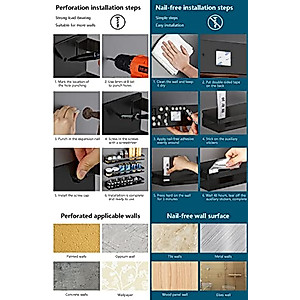 GEINIFAFA Rustproof Metal Storage Floating Shelves Wall Mounted Rectangular Shelf for Bedroom,Bathroom, Living Room, Kitchen, and Laundry Room,Nail-Free Wall-Mounted Shelves（15.75 Inch Black）