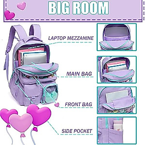 ZBAOGTW Cute Backpack for Girls, Aesthetic Clear School Backpack with Lunch Box, Casual Backpack for Elementary School Teens Back to School Supplies