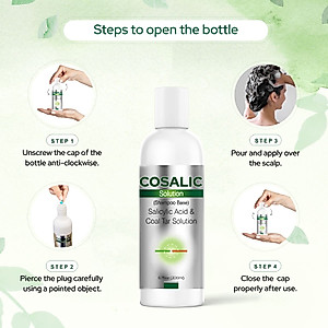 Cosalic Coal Tar and Salicylic Acid Solution/with Salicylic Acid for Dry Scalp Itch Relief Dandruff Free Shampoo/for Psoriasis & Seborrheic Dermatitis - Instant Result - 6.76 Fl Oz (Pack of 1)
