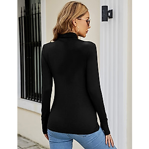 LUYAA Women's Plus Size Warm Long Sleeve Turtleneck Top Ultra Soft Fall Thumb Holes for Fall Winter Black M