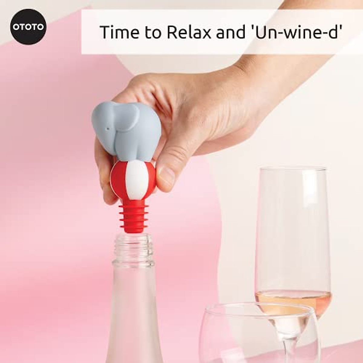 OTOTO Phil - Wine Stopper - Keep Wine Fresh with Reusable Wine Bottle Stoppers - Replace Wine Cork with BPA free Silicone Wine Plug - Fits Standard Sized Wine Bottles - Air tight - 3.6 x 1.6 x 2 inch