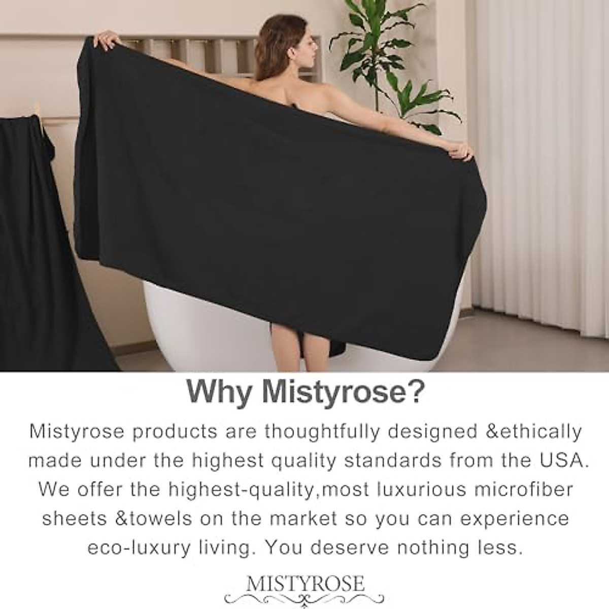 Mistyrose 8 Piece Oversized Bath Towels Set for Family, Soft Black Bathroom Towels Set Quick Dry，Microfiber Super Absorbent Towels for Hotel Beach Spa Gym - 2 Bath Sheet 2 Hand Towels 4 Washcloths