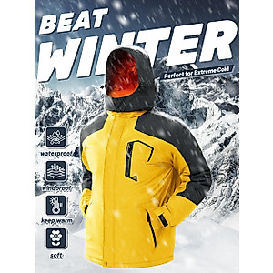 TACVASEN Rain Coat Mens Winter Warm Jacket Fleece Waterproof Jakcet Ski Snow Coats for Men Insulated Softshell Jacket