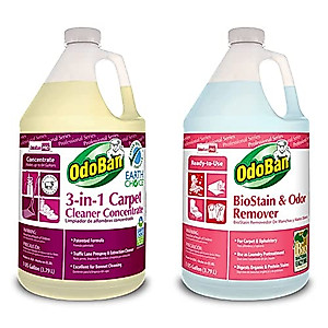 OdoBan Professional Series Cleaning 3-in-1 Carpet Cleaner Concentrate, 1 Gallon & Professional Cleaning Ready-to-Use BioStain and Odor Remover, 1 Gallon