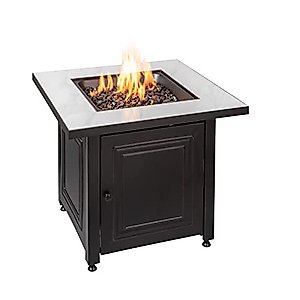 Endless Summer, The Bristol, Square 30" Outdoor Propane Fire Pit, Includes Black Fire Glass, Table Insert, & Protective Cover