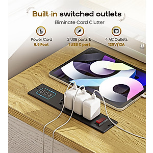 DOMICON Rustic Corner Desk with Storage, L Shaped Farmhouse Office Desk with Sufficient Storage Capacity, Built-in Power Socket and Barn Door Design