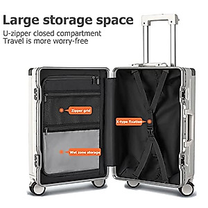 feilario Aluminium Frame Hardside Expandable Spinner Wheel Luggage, Built-In TSA lock Carry on Suitcase, with Cup Holder & USB Port & Phone Holder - - in 18in/20in/24in Sizes