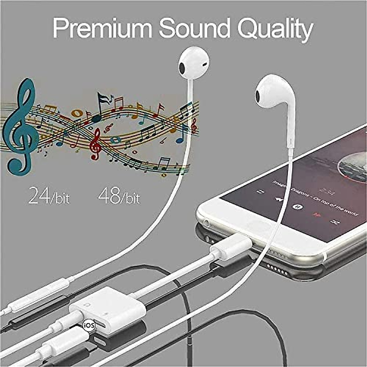 2 Pack Headphone Adapter for iPhone [Apple MFi Certified], 2 in 1 Lightning to 3.5mm AUX Audio + Charger Splitter Dongle for iPhone Accessories Compatible with iPhone 13/12/11/XR/X/8/7
