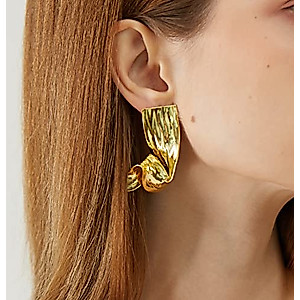 Large Gold Dangle Earrings Chunky Gold Statement Earrings 14K Gold Plated Wave Earrings for Women - Irregular Shape Dangle Earrings Gift for Girls