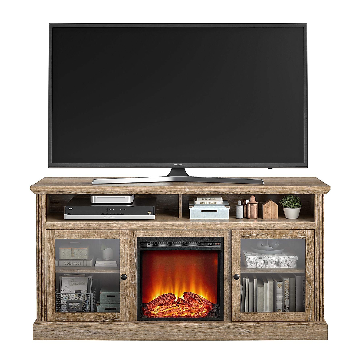 Ameriwood Home Chicago Fireplace TV Stand for TVs up to 65", Natural