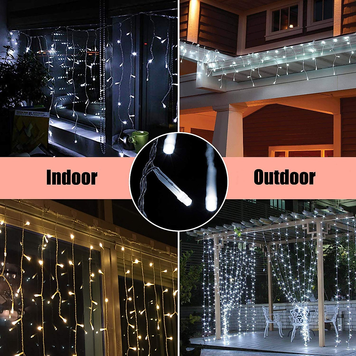 gresonic LED Icicle Lights 32.8Ft 400 LEDs with 80 Drops Waterproof Outside Christmas Lights Fairy String Lights Bedroom Patio Yard Garden Wedding Party Holiday Wall(Cool White)