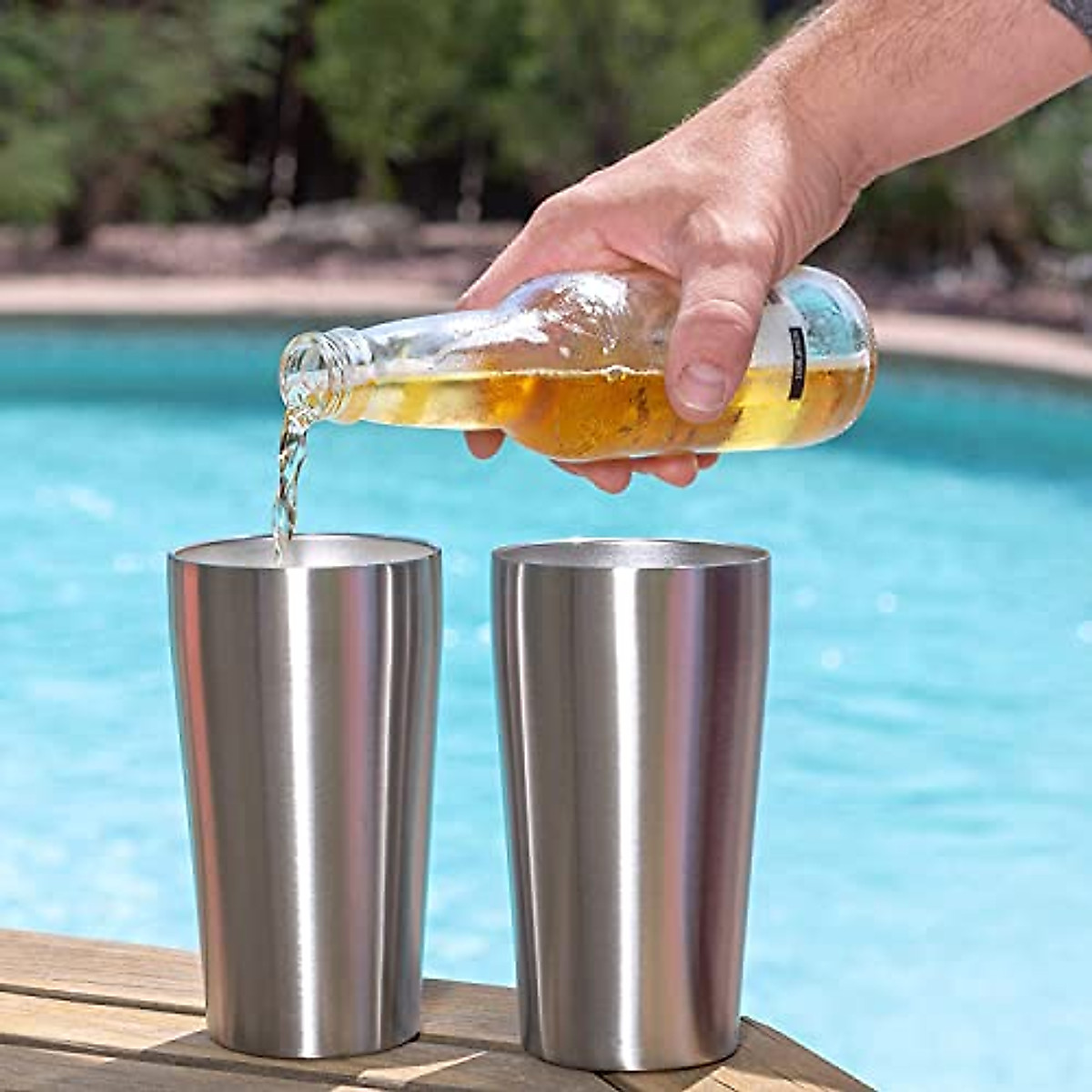 Real Deal Steel Pint Glasses - Stainless Steel Beer Tumblers - Set of 4 Insulated Cups for Outdoors