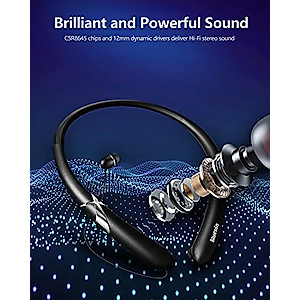 HaiYusen Bluetooth Headphones, Bluenin Neckband Wireless Headphones Bluetooth 5.0 Retractable Earbuds Stereo Headset CVC 8.0 Noise Cancelling Call Vibrate Alert Earphones with Mic (Black)