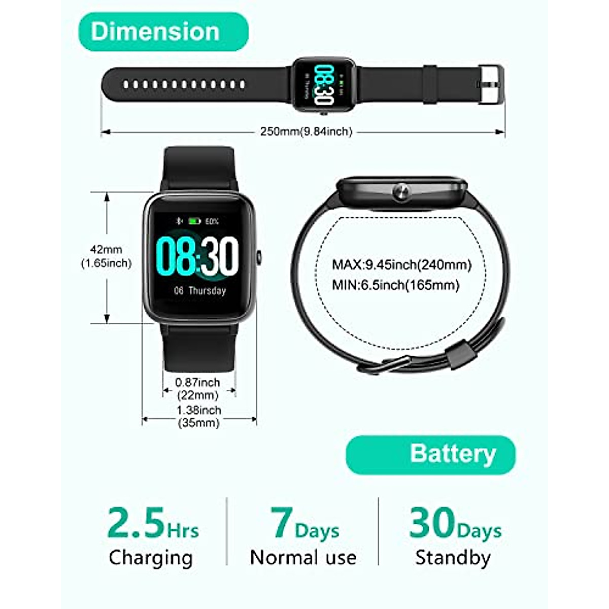 GRV Smart Watch for iOS and Android Phones, Watches for Men Women IP68 Waterproof Smartwatch Fitness Tracker Watch with Heart Rate/Sleep Monitor Steps Calories Counter (Black)