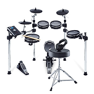 Alesis Drums Command Mesh Kit Bundle – Electric Drum Set With an Eight-Piece Mesh Electronic Drum Kit, Drum Throne, Headphones and Drum Sticks