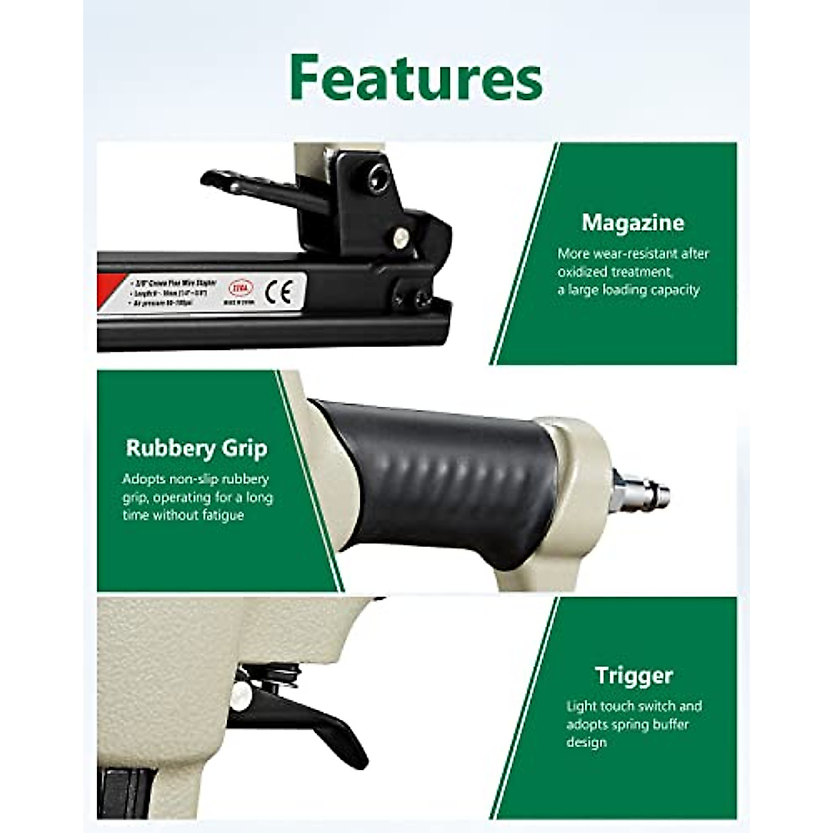 meite 7116B Upholstery Stapler -22 Gauge 3/8-Inch Crown or C Crown 1/4-Inch to 5/8-Inch Length Pneumatic Fine Wire Stapler