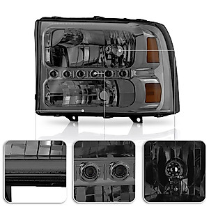 ACANII - For Smoke Len 1999-2004 Ford F250 F350 F450 Superduty LED Headlights 99-04 Headlamps Driver + Passenger Side