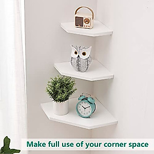 Corner Shelf, Solid Oak Wood White Floating Corner Shelf Wall Mount Organizer with Wire Hole Small Plant Display for Kitchen Living Room Bedroom