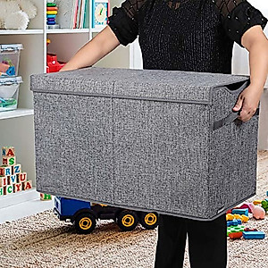 VICTOR'S Kids Toy Box Chest - Extra Large Lightweight Collapsible Toy Storage Organizer Boxes Bins Baskets for Kids, Boys, Girls, Nursery Room, Playroom, Closet (Dark Grey)