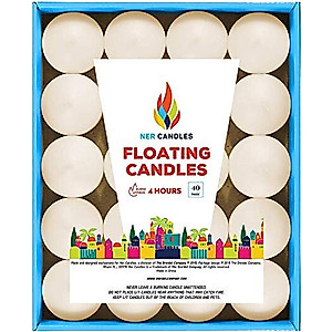 The Dreidel Company Unscented Floating Candles, Set of Ivory Floating Tea Lights Candles with Nice and Smooth Flame, Party Accessories (60-Pack)