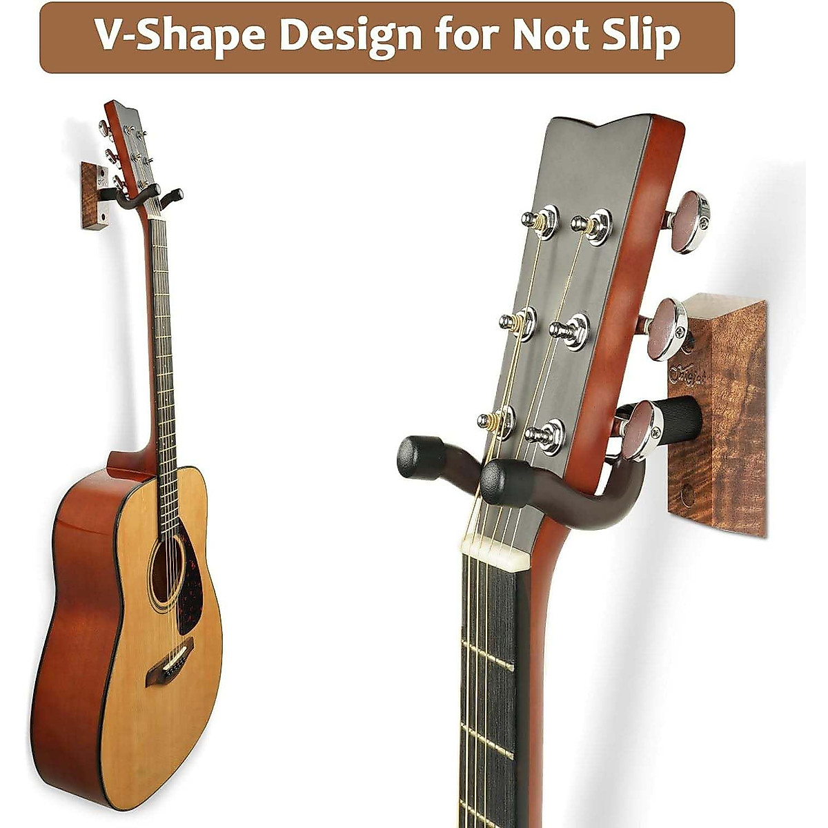 SNIGJAT Guitar Wall Mount, Hardwood Guitar Wall Hanger, 2 Pack Guitar Hanger, V-Shaped Guitar Holder Wall Mount, Guitar Accessories for Acoustic Electric Guitar Bass, Gift for Guitar Player