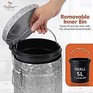 Autumn Alley Farmhouse Bathroom Trash Can - Galvanized Trash Can with Lid and Pedal for Rustic Bathroom, Farmhouse Kitchen Trash Can, Country Home Décor, 5L, 1.3 Gallon, Galvanized Grey