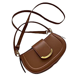 Women Shoulder Bag Saddle Bag Vintage Solid Small Hobo Crossbody Bag Purse Fashion PU Leather Tote Handbag