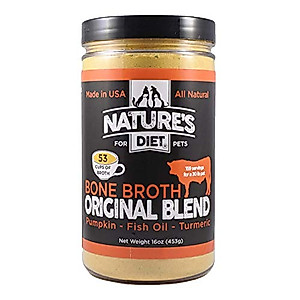Nature's Diet Pet Bone Broth Protein Powder with Pumpkin, Fish Oil and Turmeric (Beef, 16 oz = 159 Servings)
